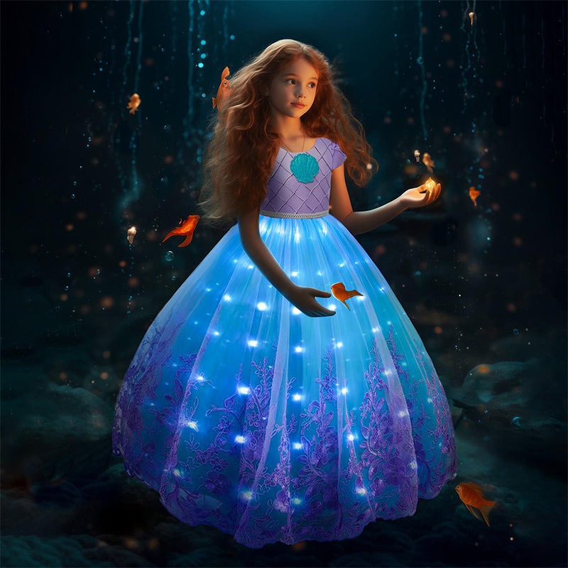 Mermaid-Themed Light-Up Party Dress Set for Kids – flowoon